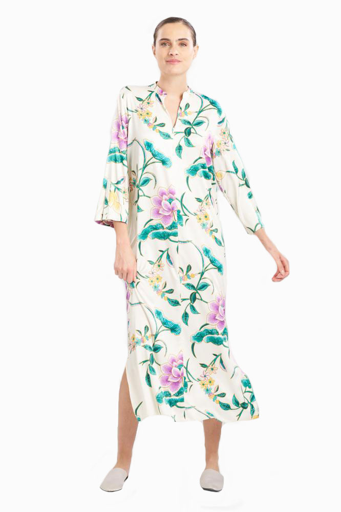 N Natori - Natori 3/4 Sleeves Floral Long Zip Caftan | Diamony | Luxury Swimwear, Lingerie ...